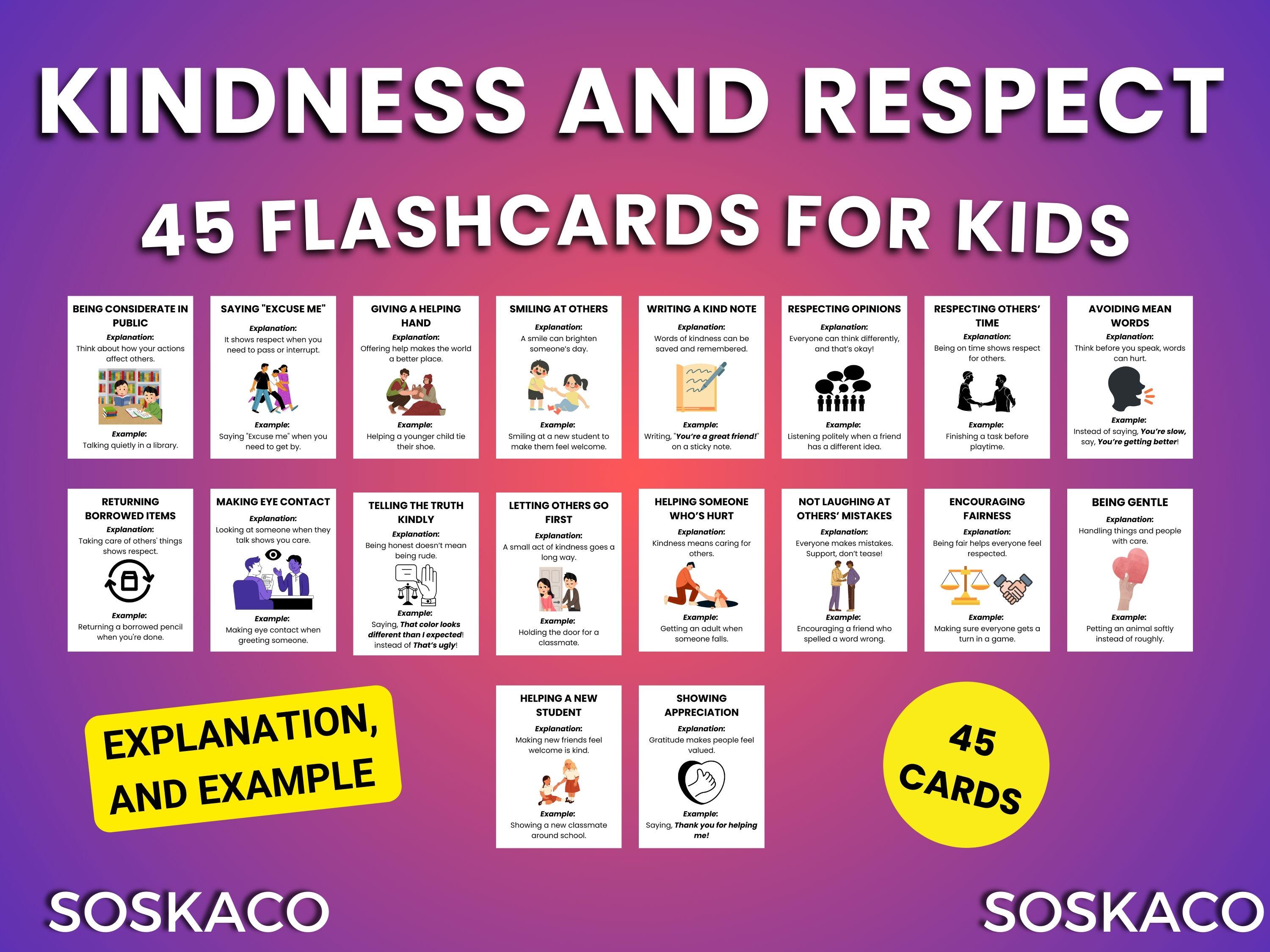 Kindness & Respect Flashcards for Kids, Social Skills Worksheet ...