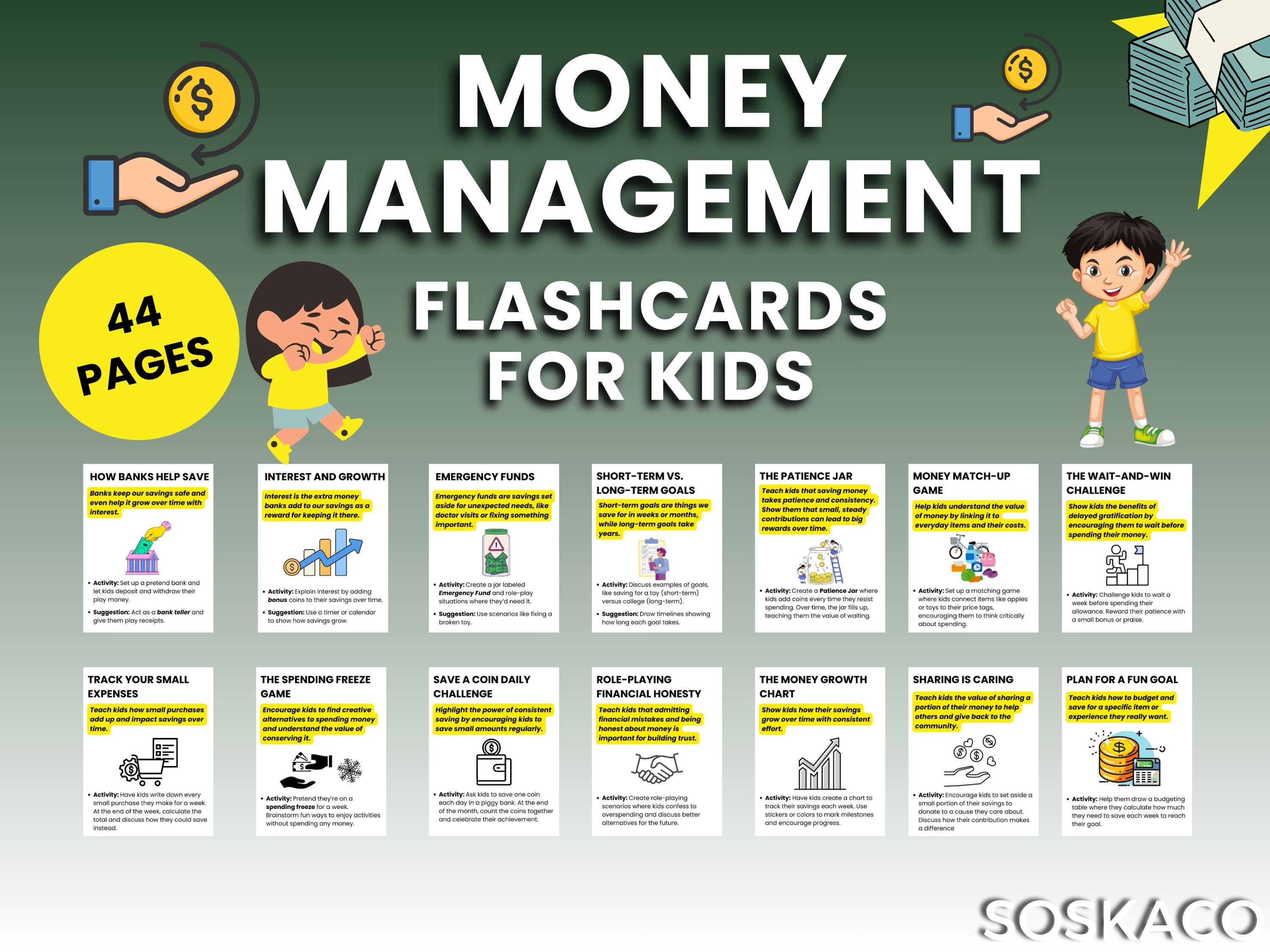 Money Management Flashcards for Kids, Budgeting & Saving (printable PDF ...