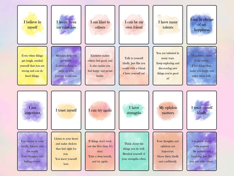 Self Esteem Flashcards for Kids, Printable Affirmation Cards ...