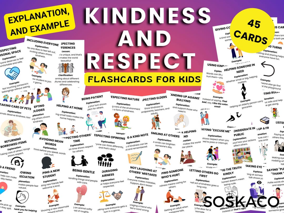 Kindness & Respect Flashcards for Kids, Social Skills Worksheet ...