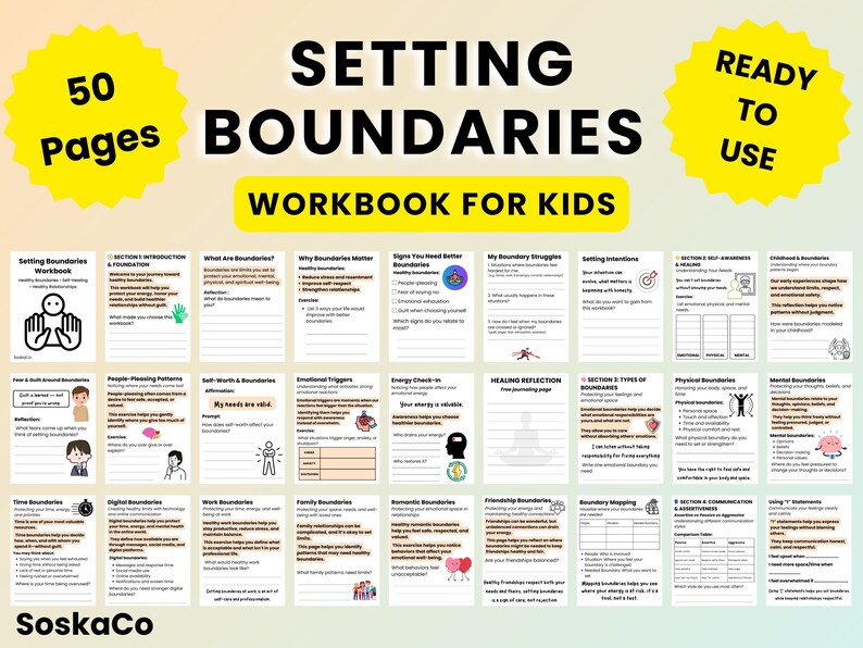Setting Boundaries Worksheets for Kids, Printable Healthy Boundaries ...