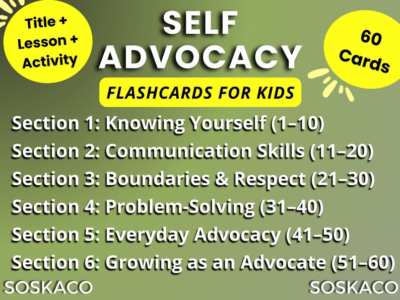 Self Advocacy Flashcards for Kids, Teach Kids to Build Confidence ...