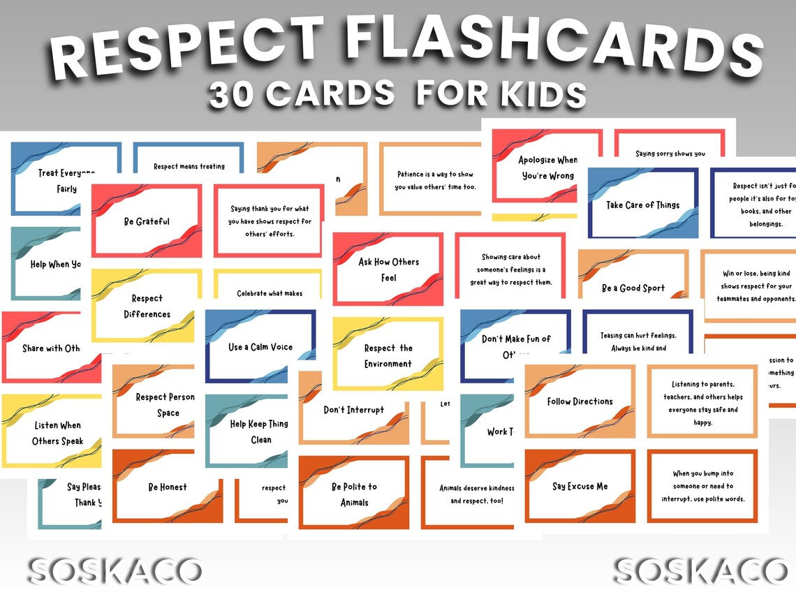 Respect Flashcards Daily Lessons Kids Kindness Manners & Positive ...