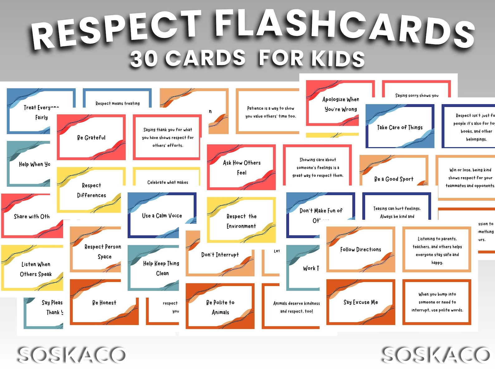 Respect Flashcards Daily Lessons Kids Kindness Manners & Positive ...