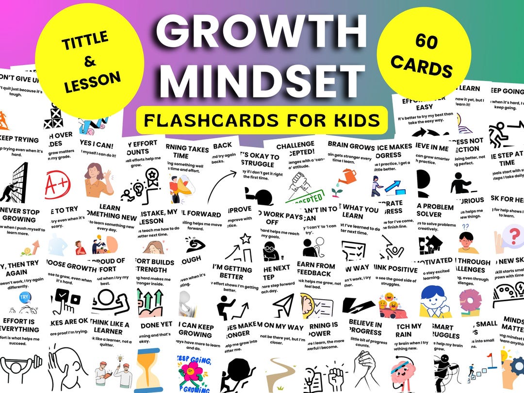 Growth Mindset Flashcards for Kids, Confidence Activities, Affirmation ...