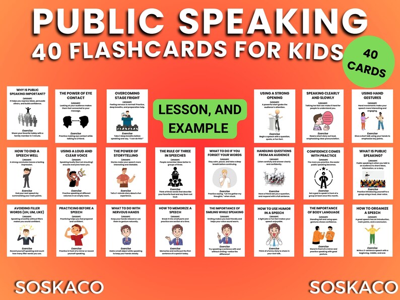 Public Speaking Flashcards for Kids, Speech Activities & Exercises ...