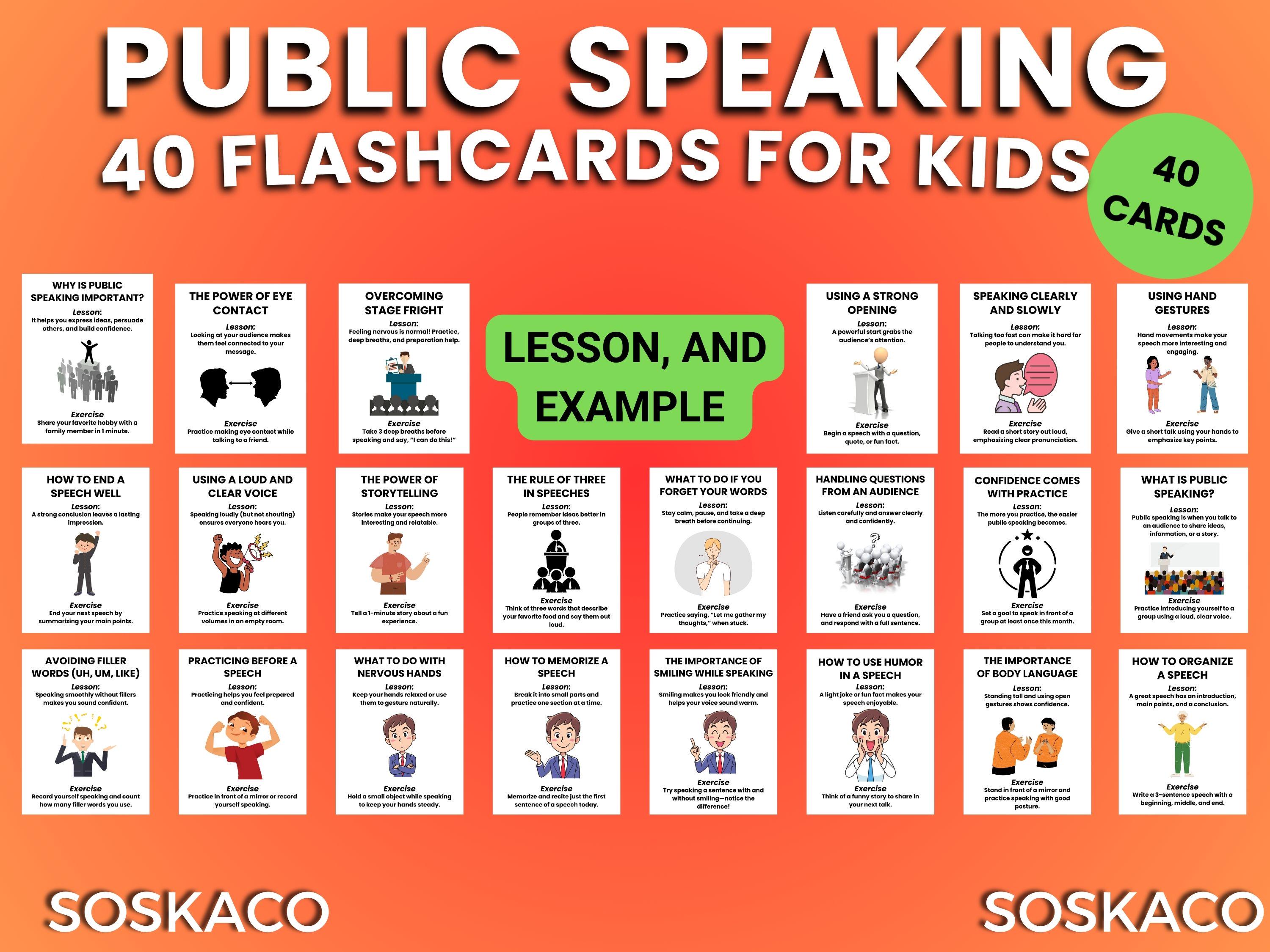 Public Speaking Flashcards for Kids, Speech Activities & Exercises ...