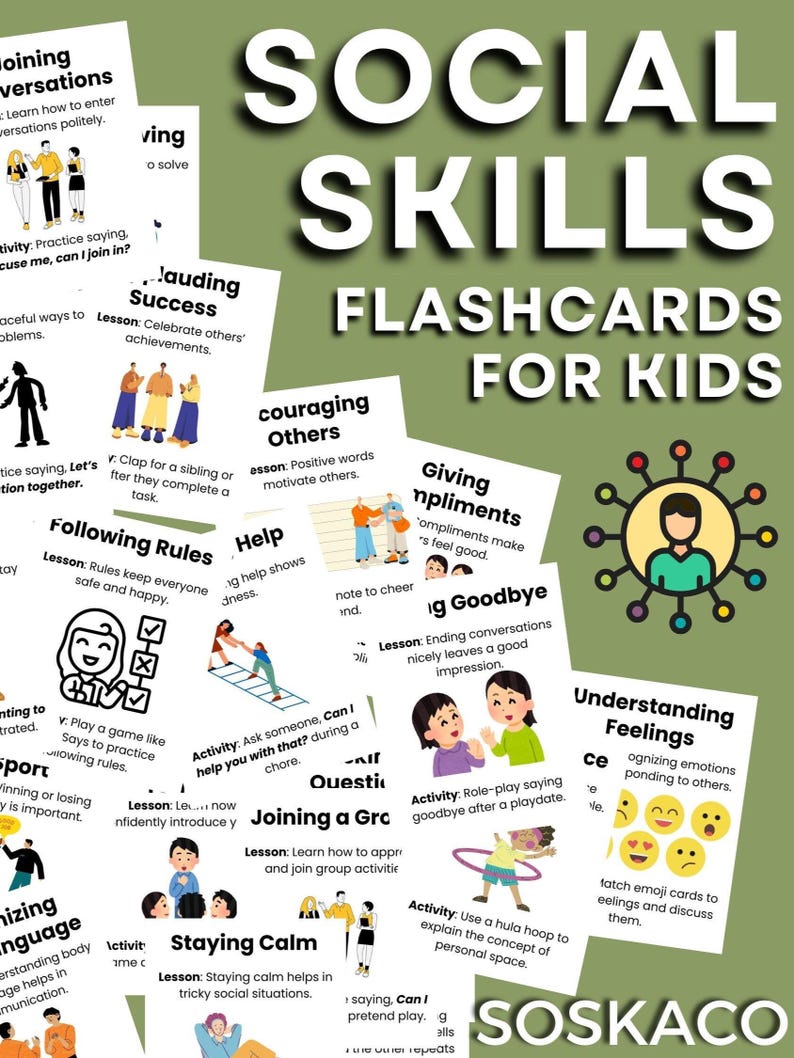 Social Skills Flashcards for Kids, Social Skills Game, Empathy, Sharing ...