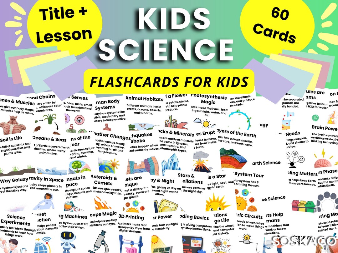 60 Science Flashcards for Kids, STEM Education Learning, Printable PDF ...