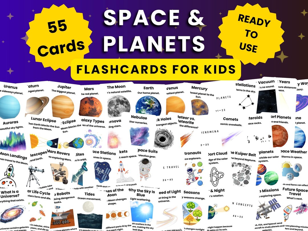 Space Montessori, Planets Flashcards for Kids, Solar System Cards ...