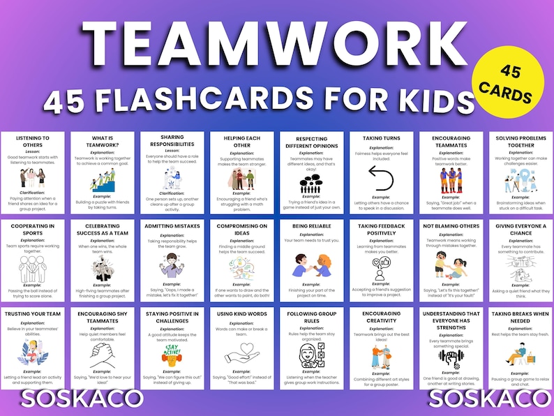 Teamwork Flashcards for Kids, Social Skills Activities, Learn ...