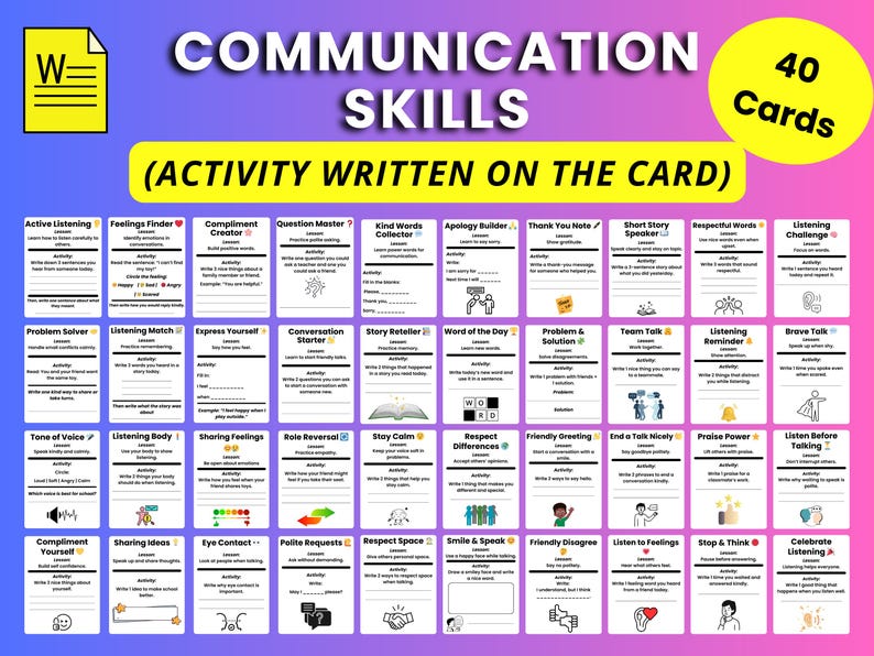 Communication Skills Flashcards for Kids, Interaction Activities ...
