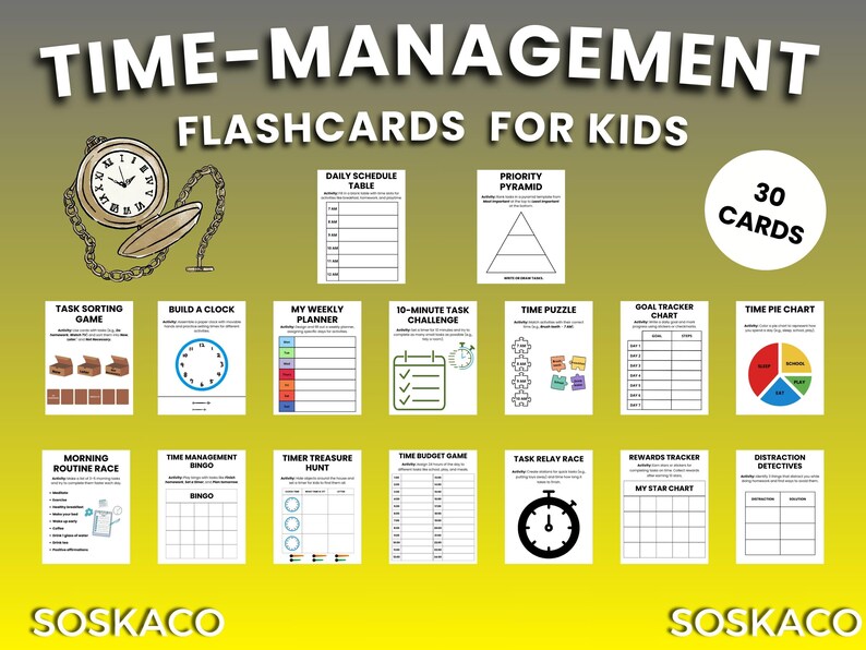 Time Management Flashcards for Kids, Teach Task, Kids Schedule ...