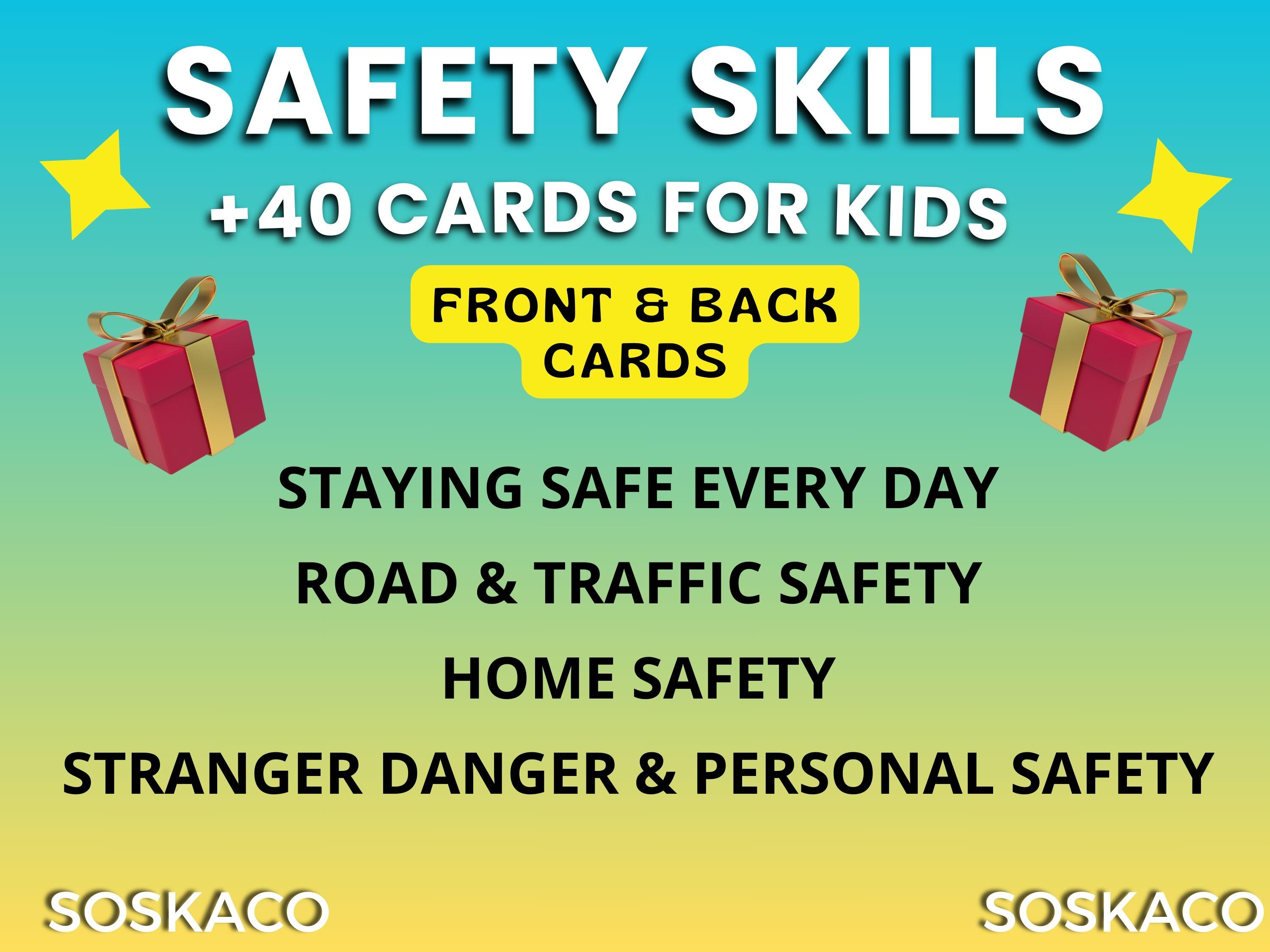 Safety Skills Flashcards for Kids, First Aid Kit, Safety Sign Emergency ...