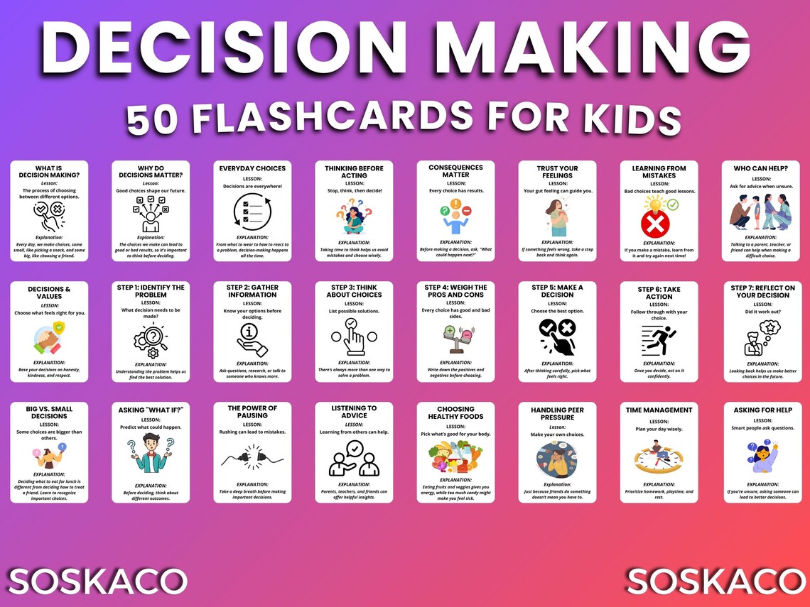 Decision Making Flashcards for Kids, Critical Thinking Problem Solving ...