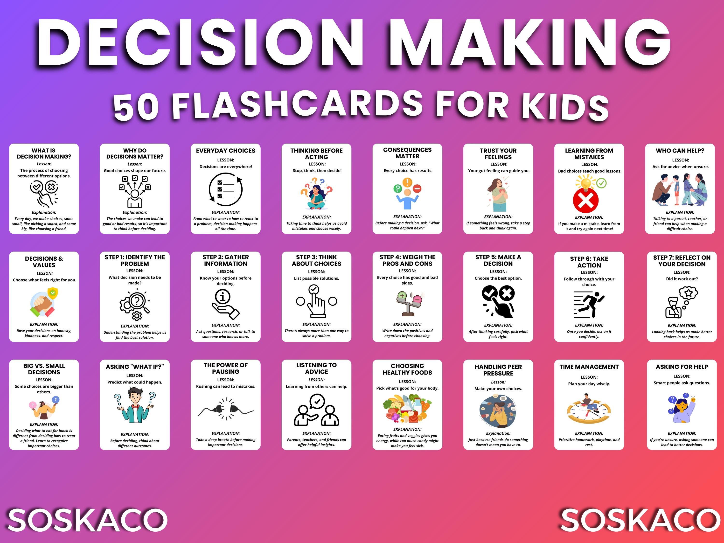 Decision Making Flashcards for Kids, Critical Thinking Cards, Problem ...