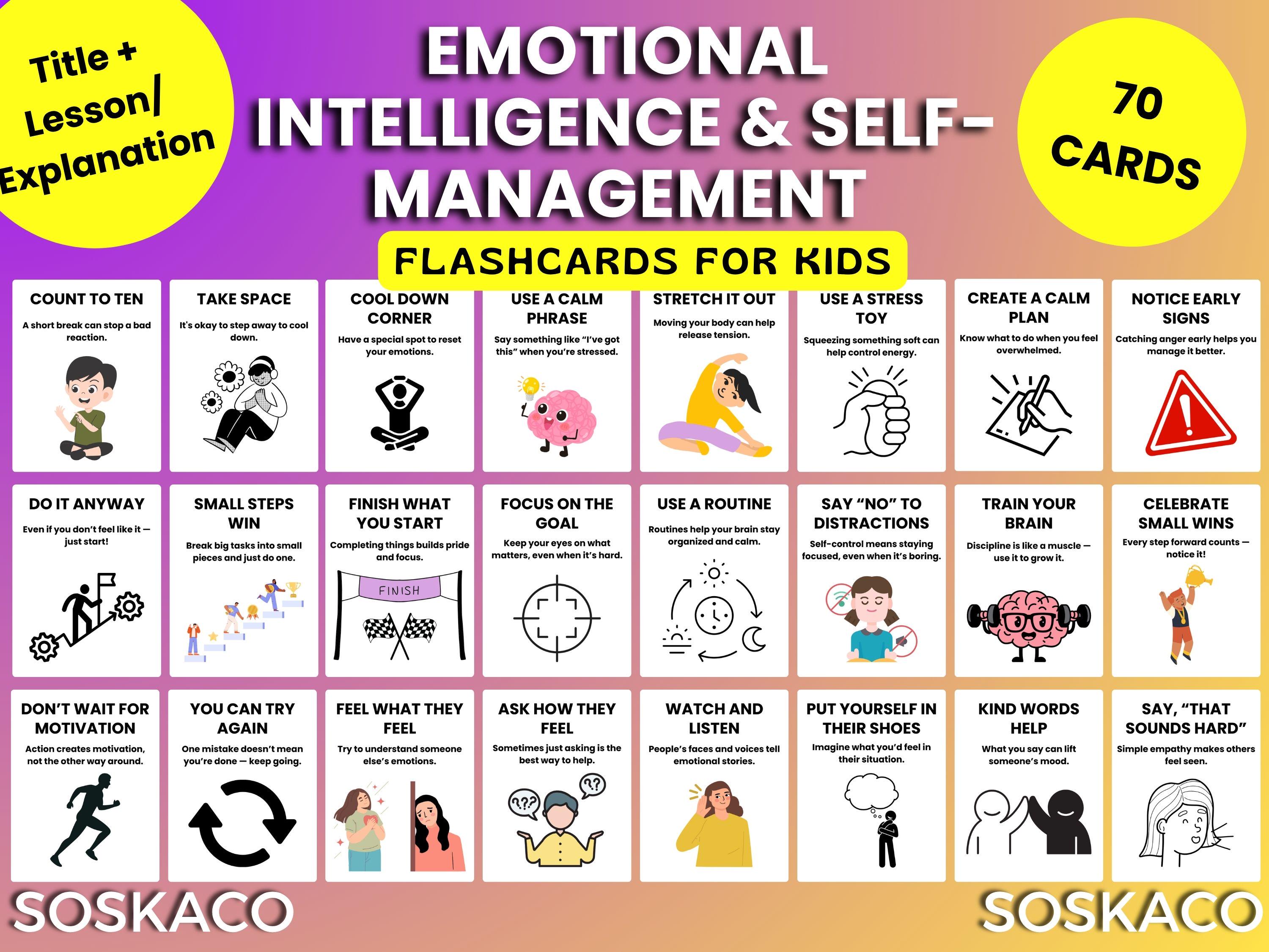 Emotional Intelligence Cards for Kids, SEL Flashcards for Self ...