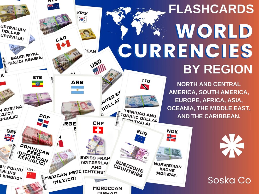 Global Currency Flashcards, Educational Flashcards Guide to World ...