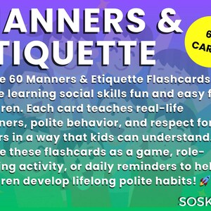 60 Manners and Etiquette Flashcards, Teach Kids Politeness, Social ...