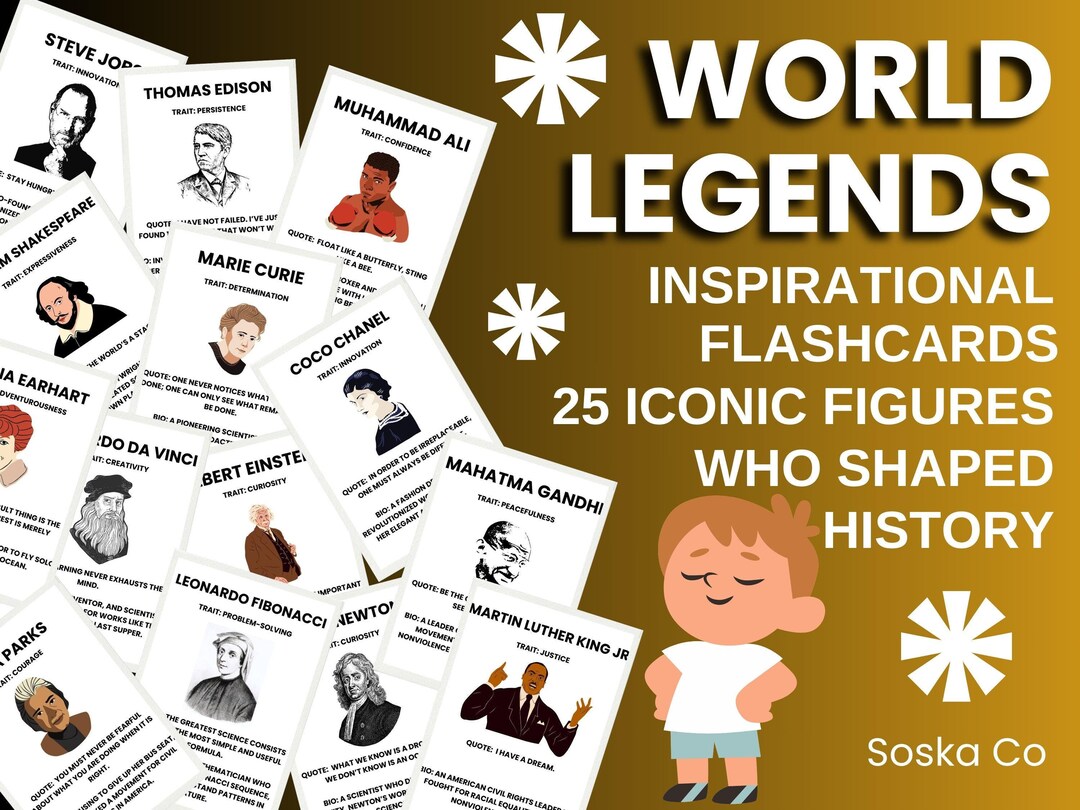 World Legends Inspirational Flashcards for Kids, 25 Iconic Figures ...