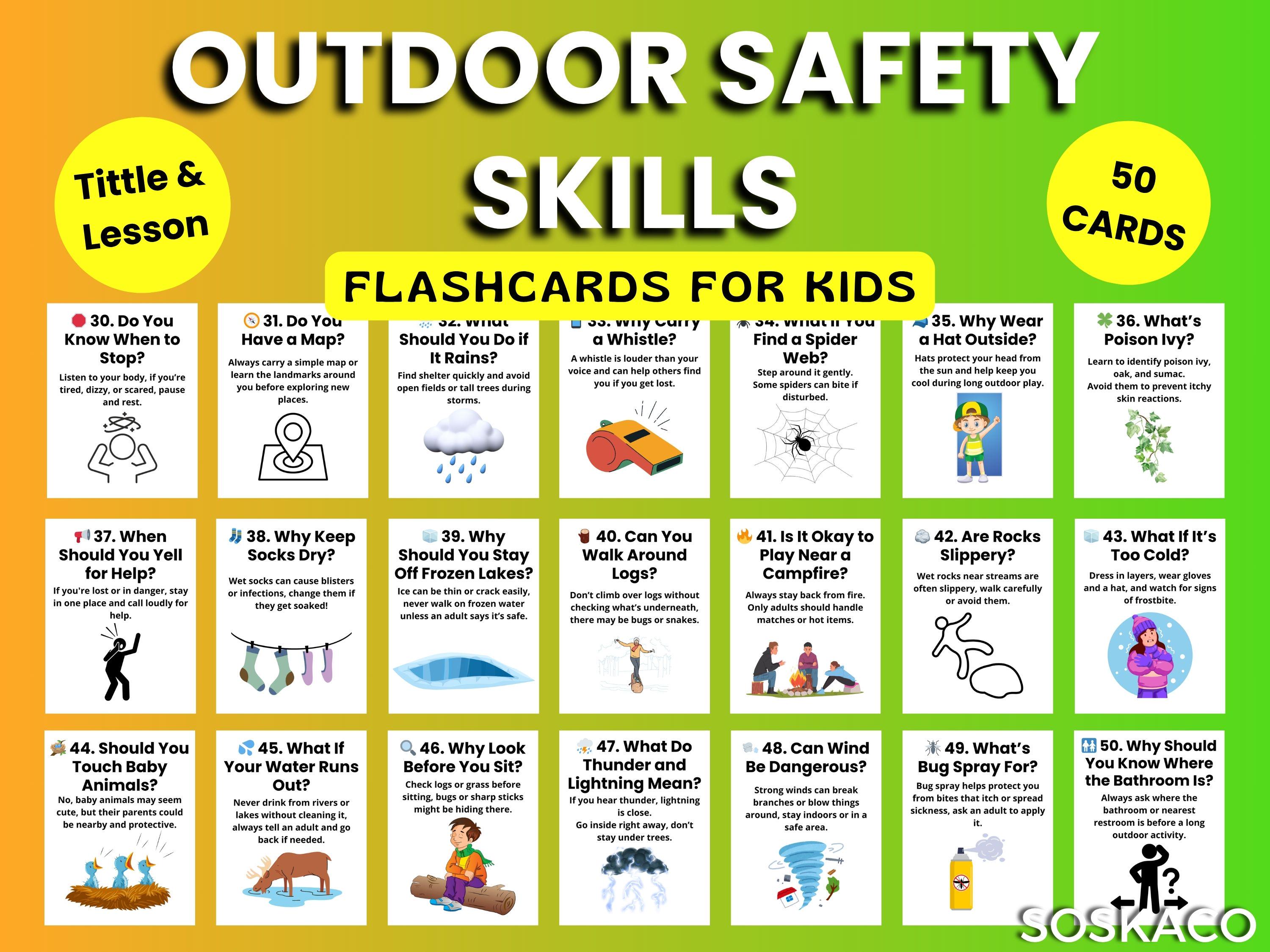 Outdoor Safety Flashcards for Kids, Nature Weather Flash Cards ...