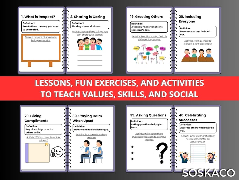 40 Social Skills Flashcards for Kids, Emotional Learning Activities ...