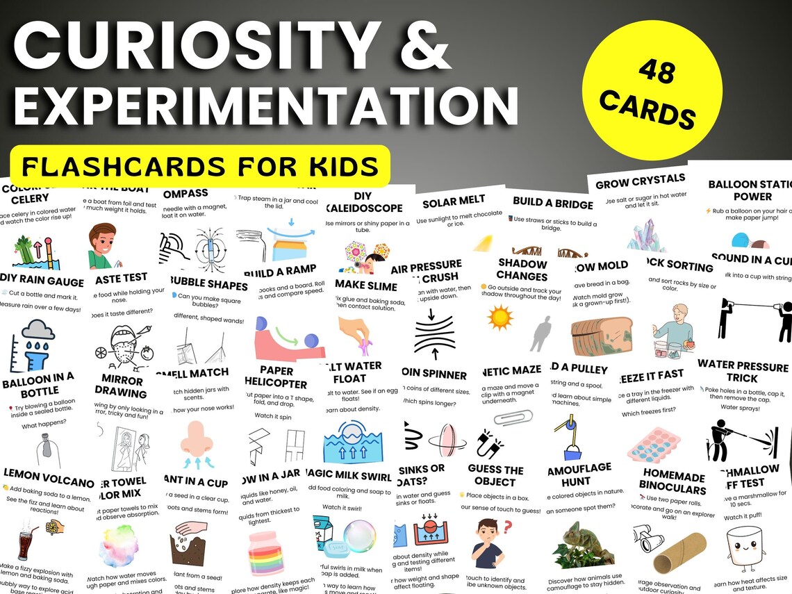 Curiosity & Experimentation Flashcards for Kids, Hands on STEM Learning ...