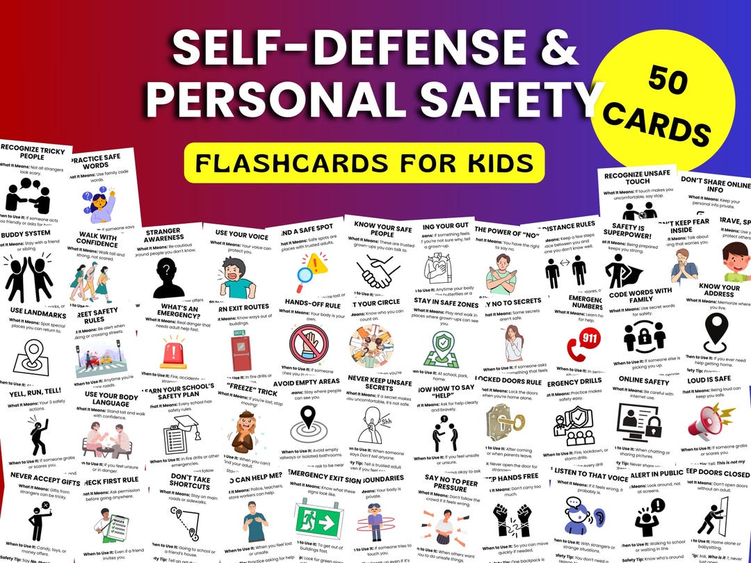 Self Defense & Safety Flashcards for Kids, Teach Personal Safety ...