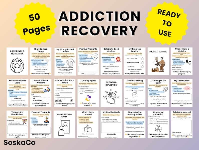 Addiction Recovery Worksheets for Kids, Coping Skills, Healthy Habits ...