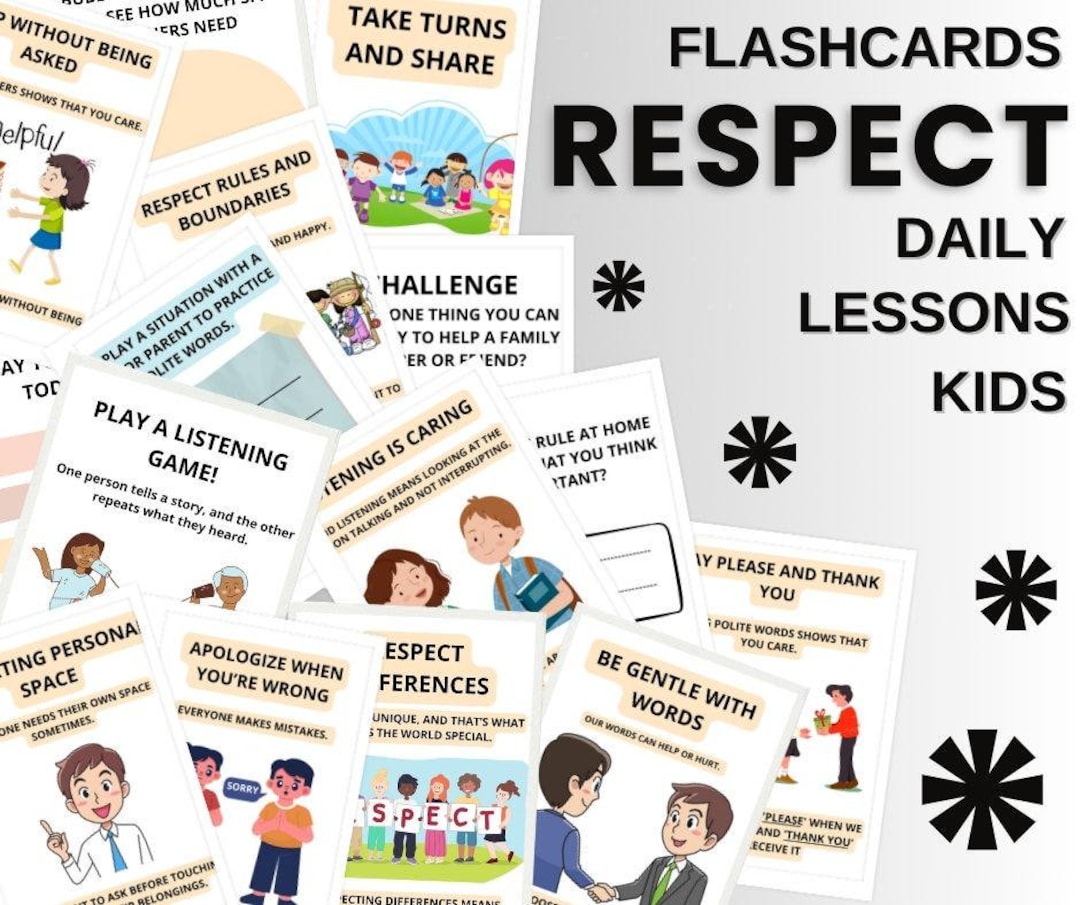 Respect Flashcards Daily Lessons Kids Kindness Manners & Positive ...
