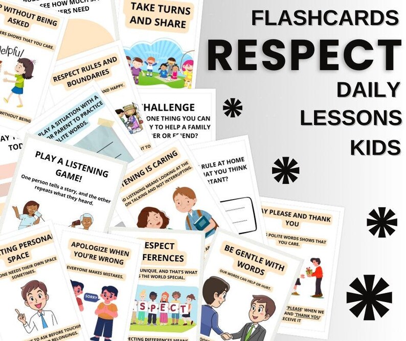 Respect Flashcards Daily Lessons Kids Kindness Manners & Positive ...