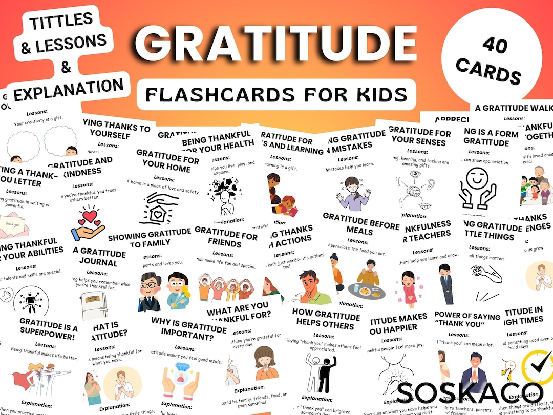 Gratitude Flashcards for Kids, Thankfulness and Positivity, Printable ...