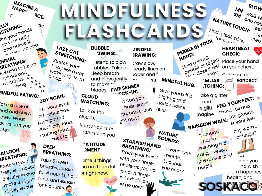 Mindfulness Flashcards for Kids, Calming Activities Cards, Breathing ...