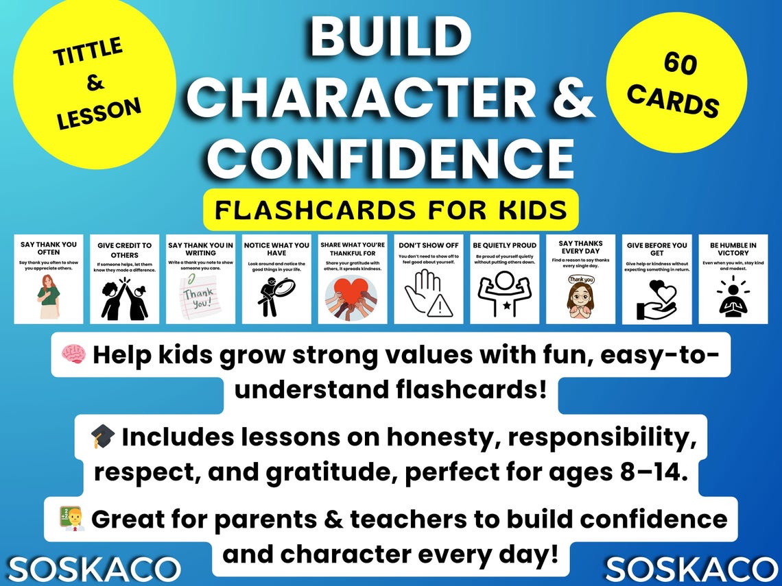 Build Character & Confidence Flashcards for Kids, Emotional Regulation ...
