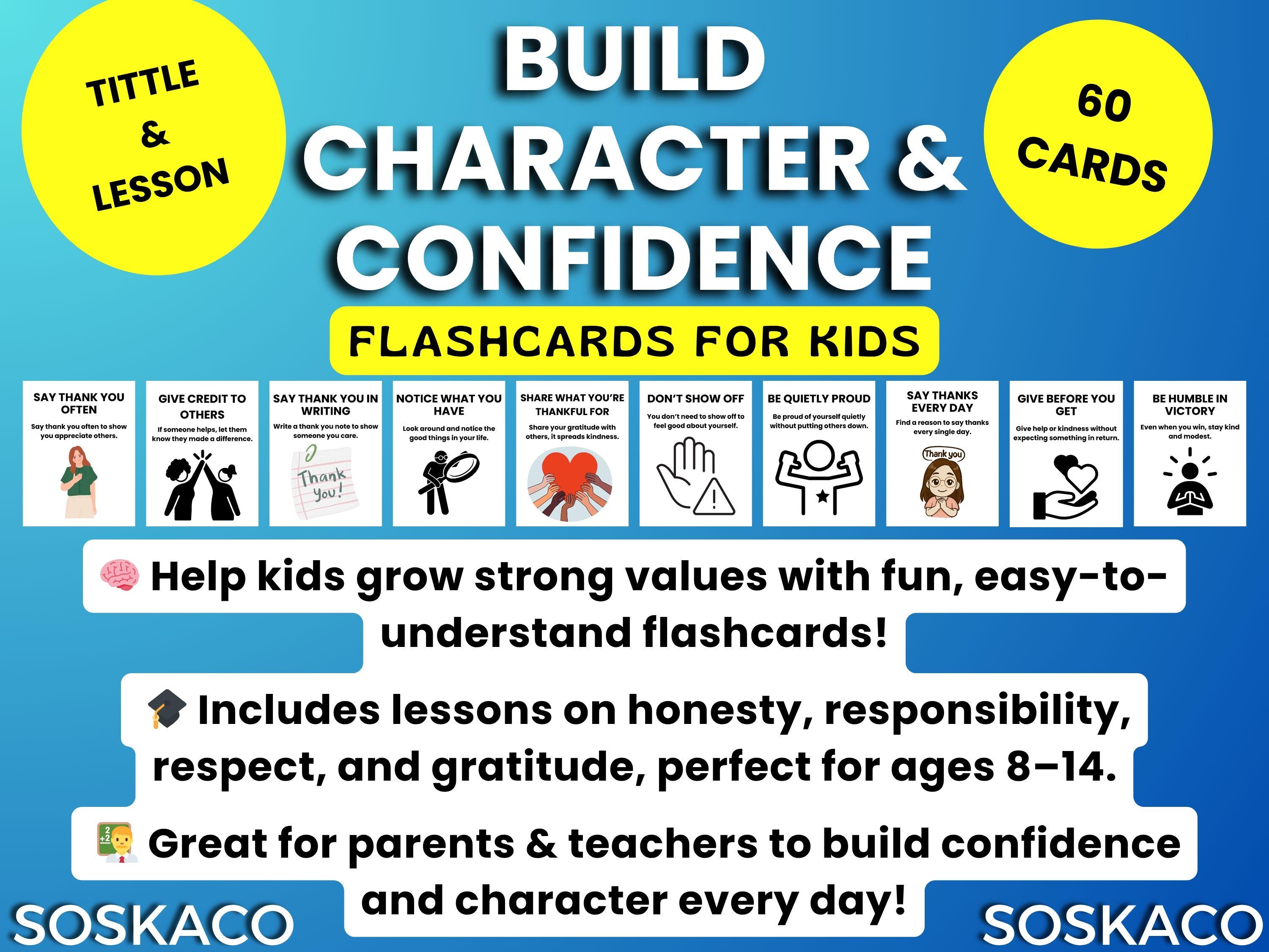 Build Character and Confidence Flashcards for Kids, Emotional ...