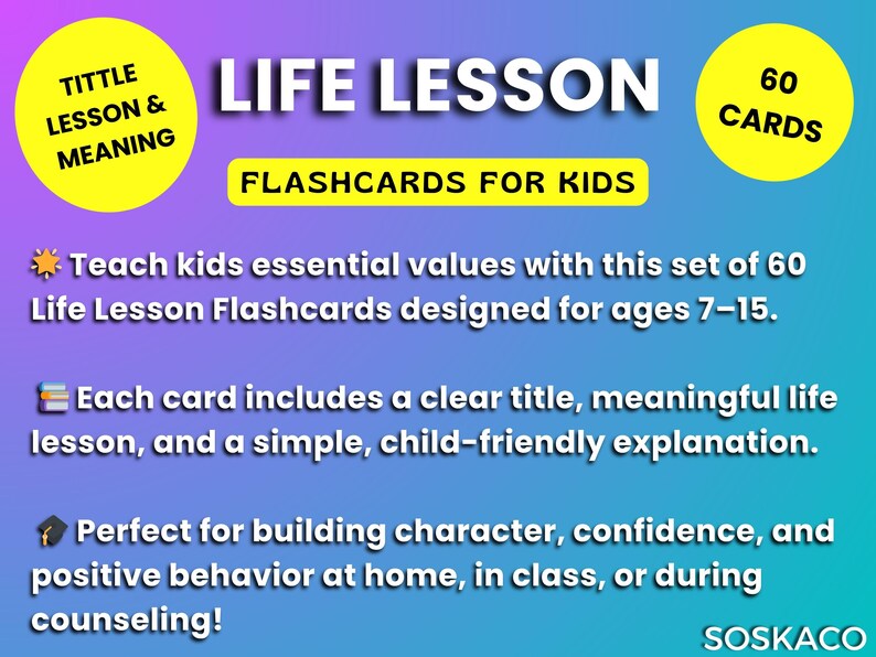 Life Lesson Cards for Kids, Printable Character Education, SEL ...