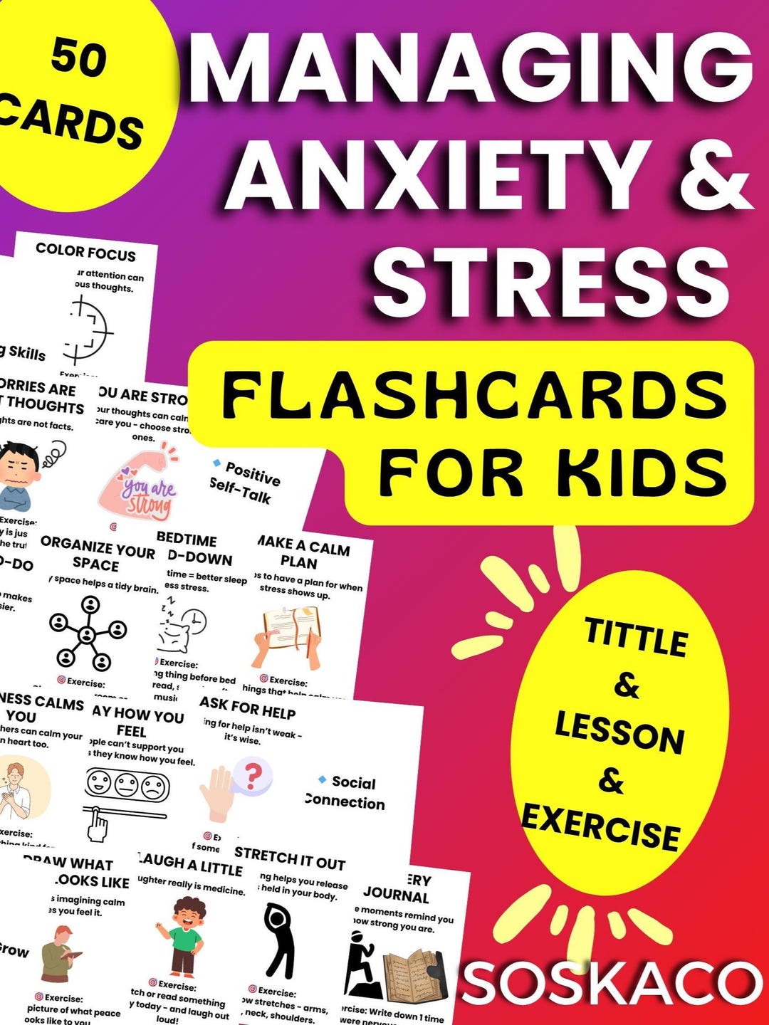 Anxiety Management Flashcards for Kids, Coping Skills, ADHD Activities ...