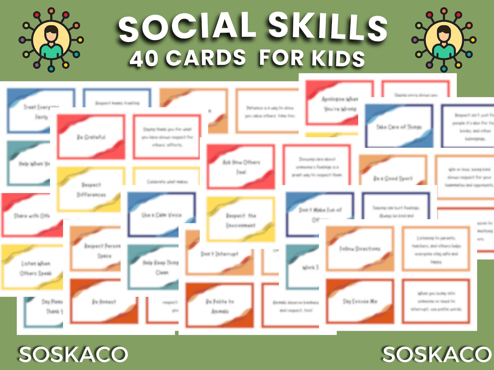 Social Skills Flashcards for Kids, Social Skills Game, Empathy, Sharing ...