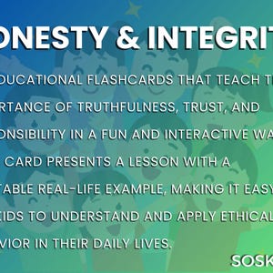 Honesty and Integrity Flashcards for Kids, Truthfulness, Responsibility ...