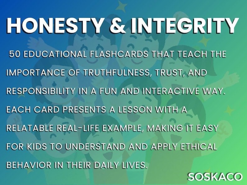 Honesty and Integrity Flashcards for Kids, Montessori Cards, Printable ...