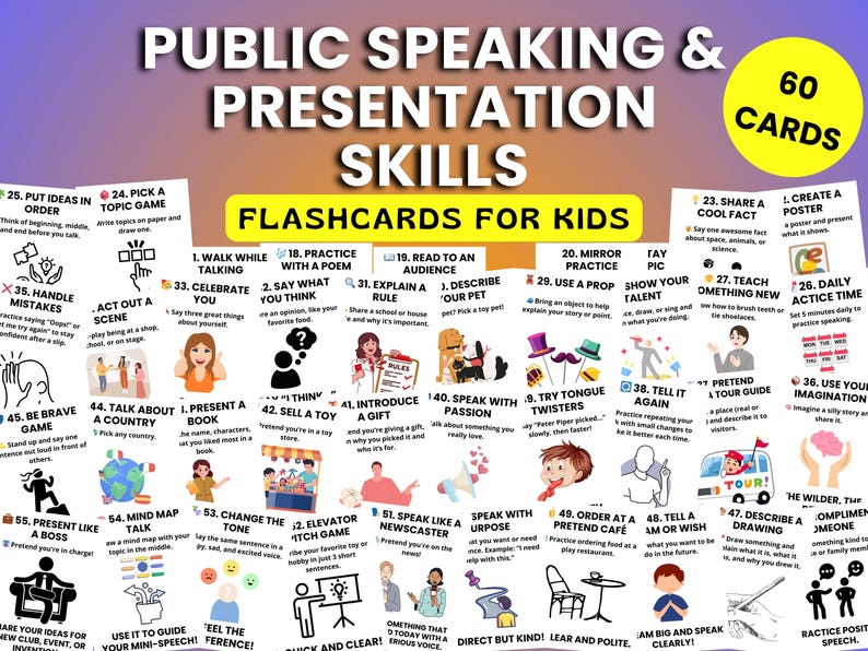 Public Speaking Flashcards for Kids, Teach Presentation Skills ...