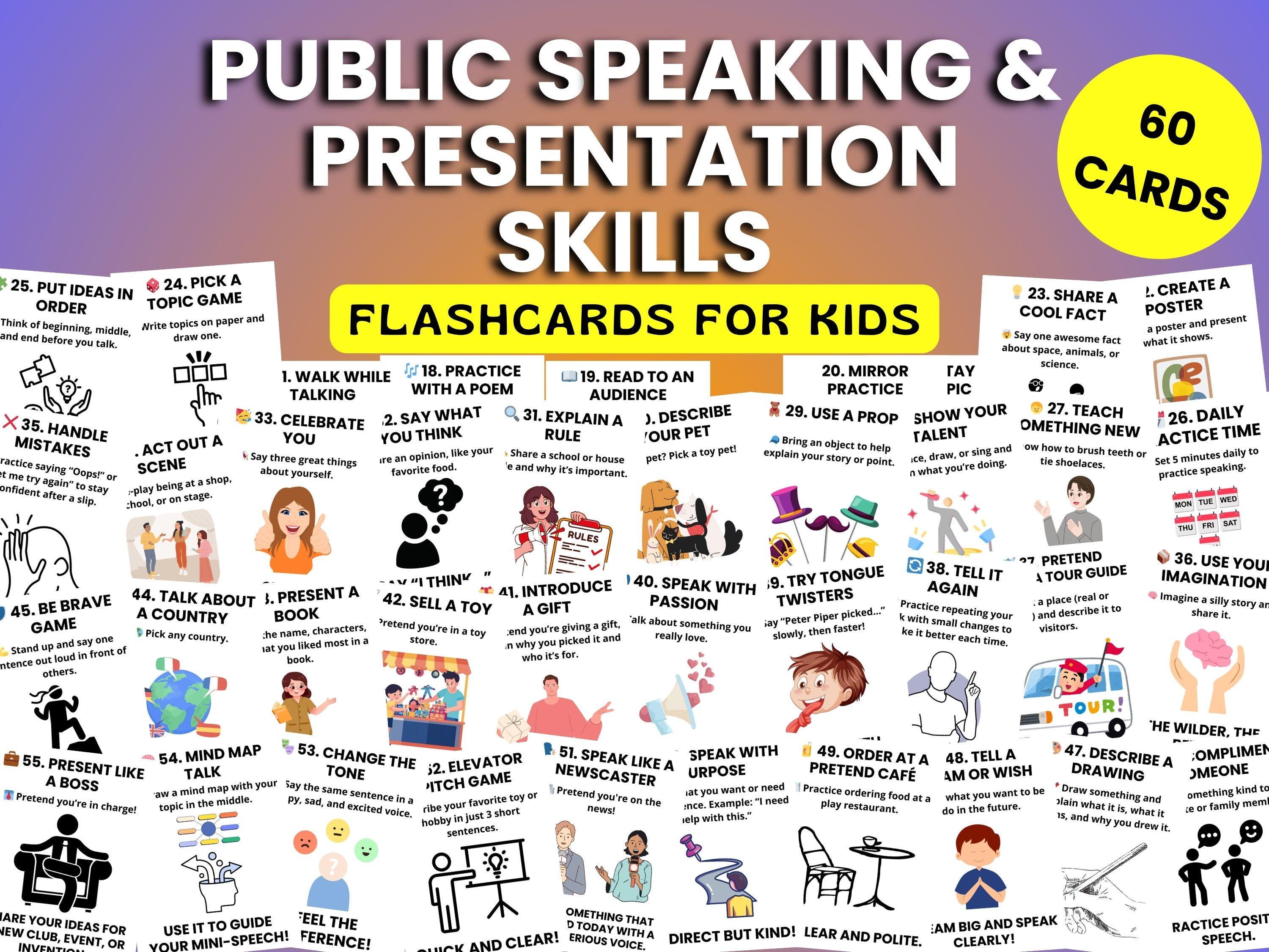 Public Speaking Flashcards for Kids, Presentation Skills Cards ...