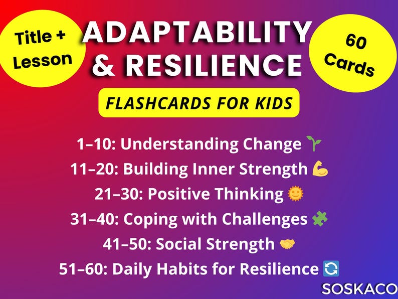 Resilience Flashcards for Kids, Build Confidence, Growth Mindset ...