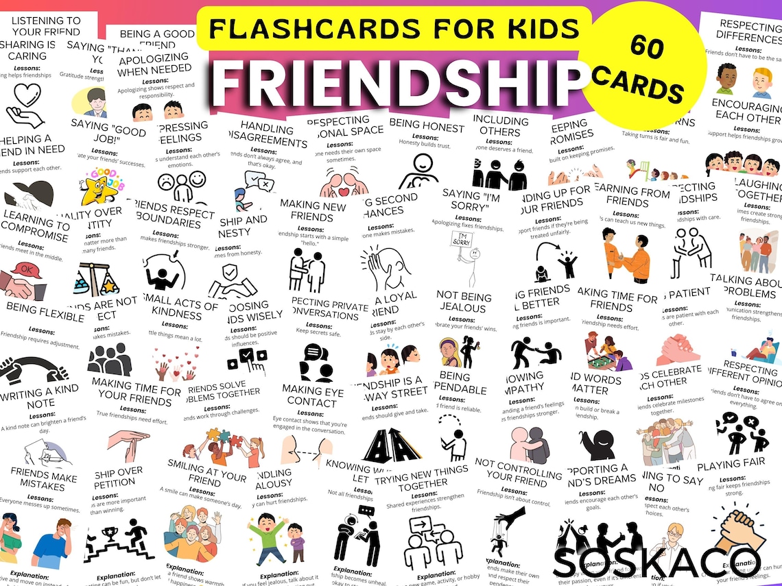 Friendship Flashcards for Kids Printable, Social Skills Activities ...