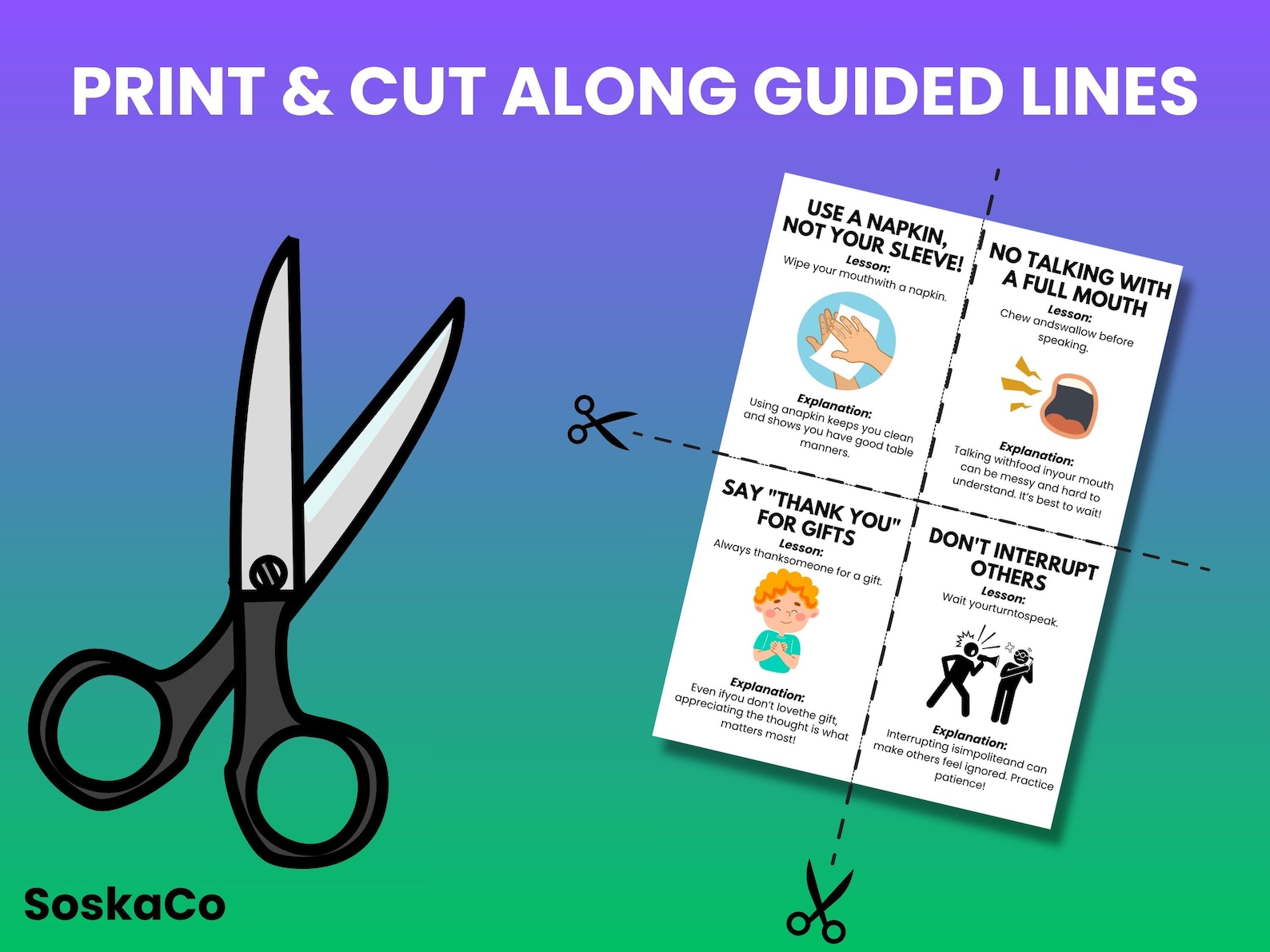 60 Manners and Etiquette Flashcards, Teach Kids Politeness, Social ...