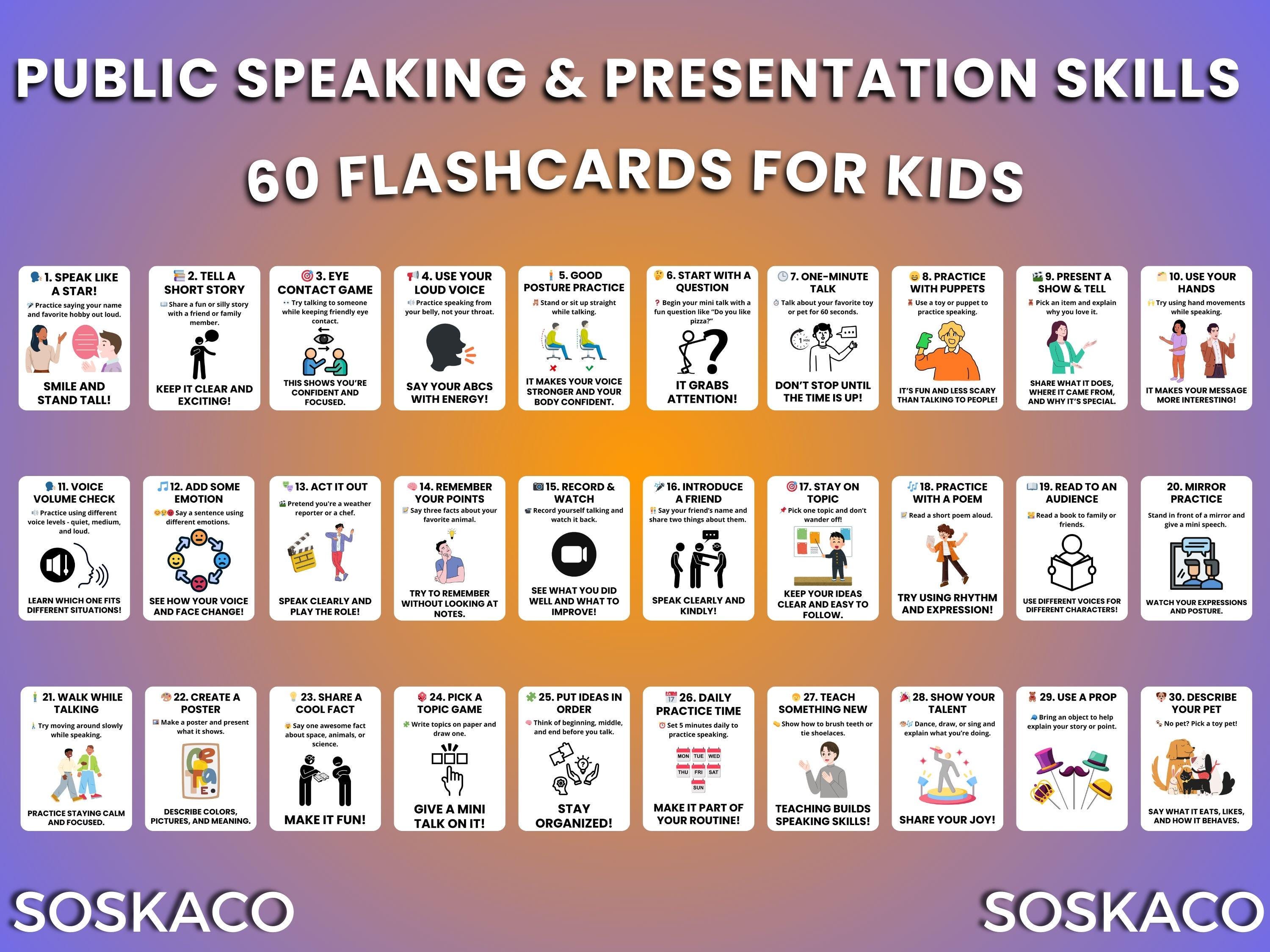 Public Speaking Flashcards for Kids, Presentation Skills Cards ...