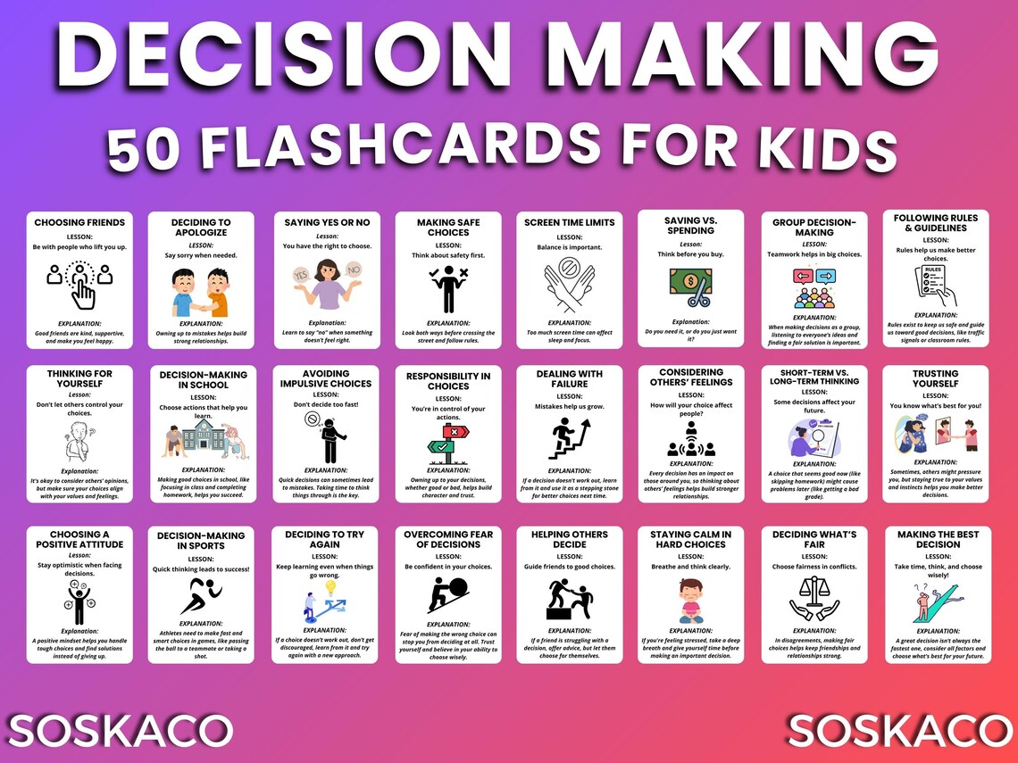 Decision Making Flashcards for Kids, Critical Thinking Problem Solving ...