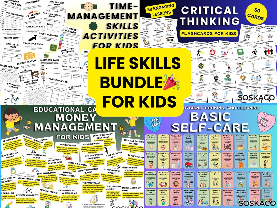 Life Skills Flashcards for Kids, Time Management, Money, Critical ...