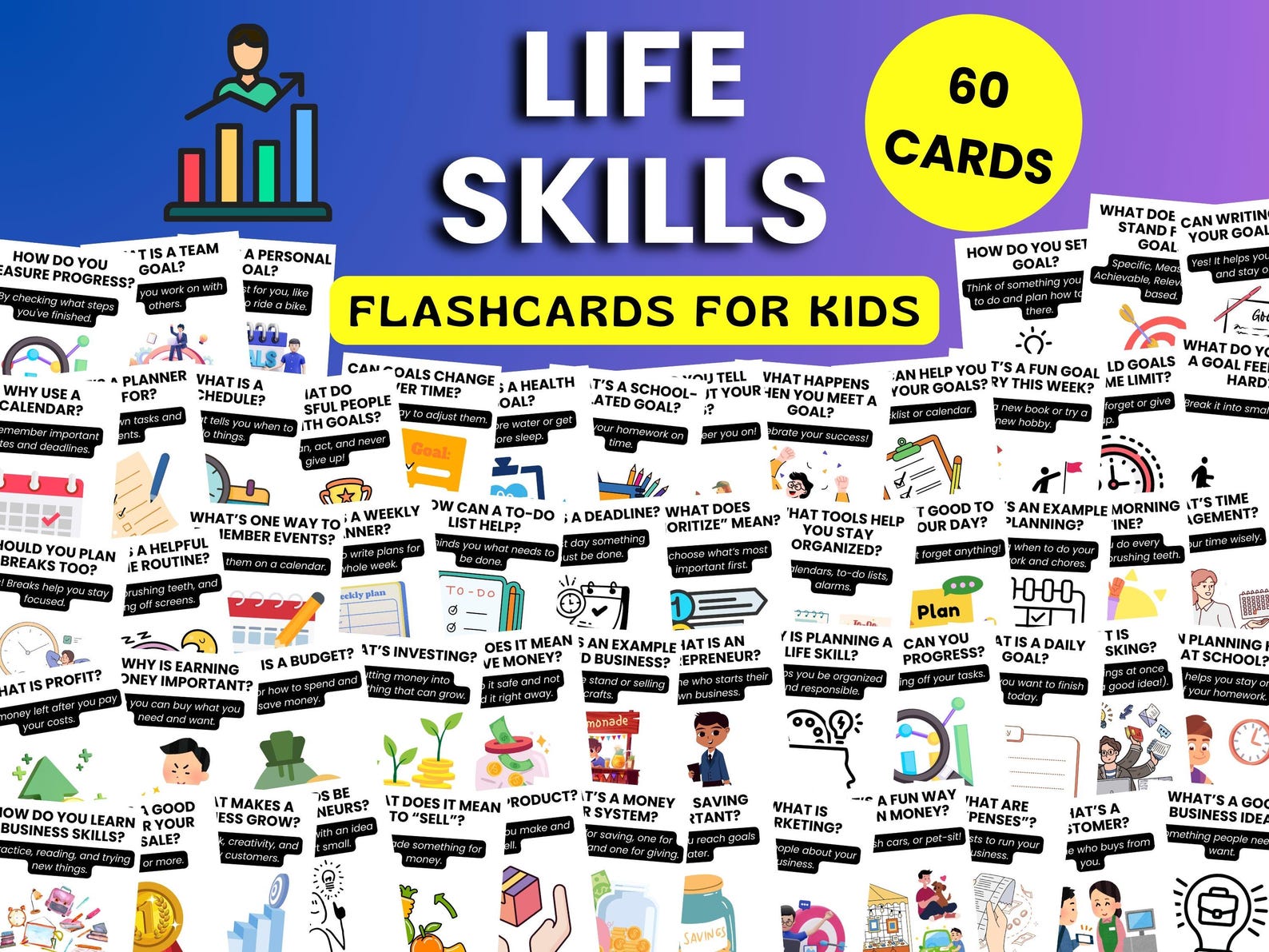 Life Skills Flashcards for Kids, Learning Entrepreneurship Activities ...