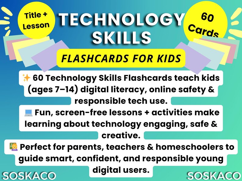 Technology Skills Flashcards for Kids, Digital Literacy (PDF) - Etsy